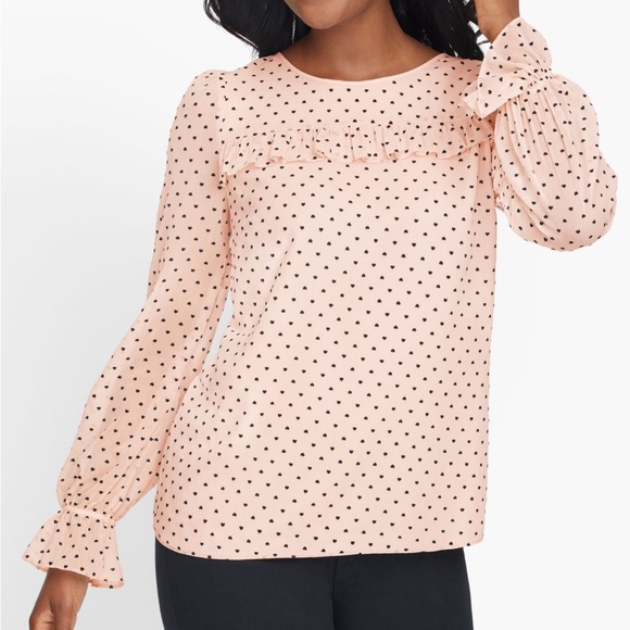 Talbots | Tops | Talbots Blush Pink Chiffon Hearts Ruffled Long Sleeve ...